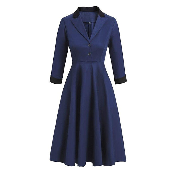 Marineblaues Langarm-Vintage-Kleid | Mein Vintage Kleid